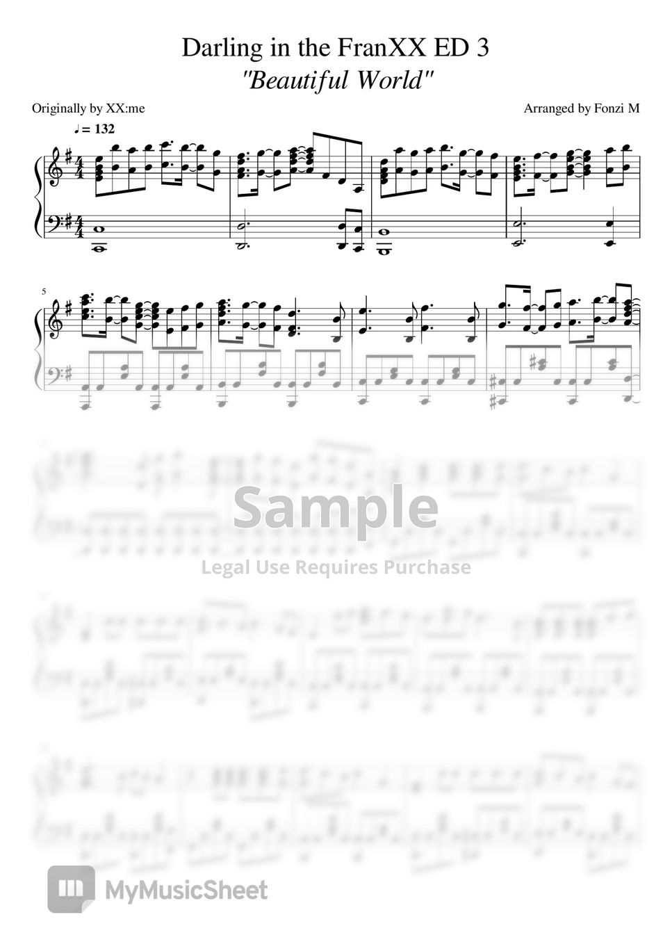 XX:me - Darling in the FranXX ED 3 - "Beautiful World" Sheet Music by ...