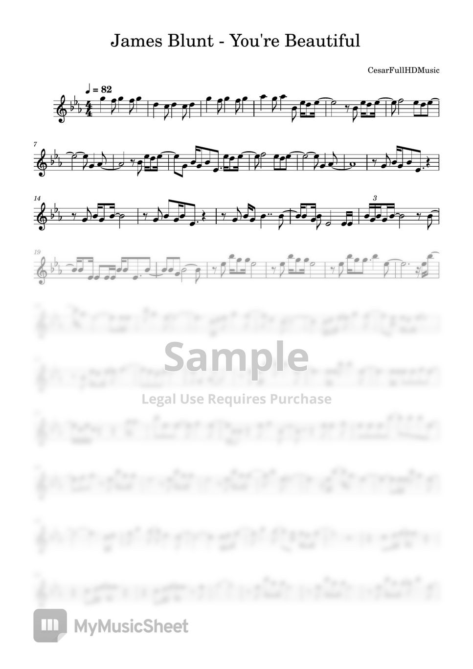 James Blunt - You're Beautiful Sheets