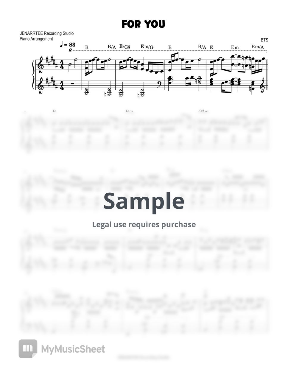 BTS - For You 악보 by JENARRTEE Recording Studio