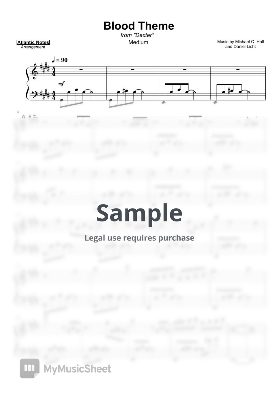 Daniel Licht - Blood Theme (Dexter) Sheet Music by Atlantic Notes