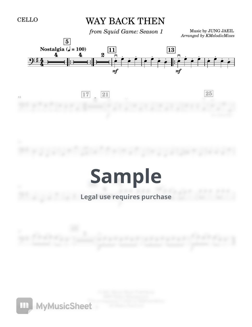 Jung Jaeil - Way Back Then (from Squid Game S1) - Cello Sheet Music by ...