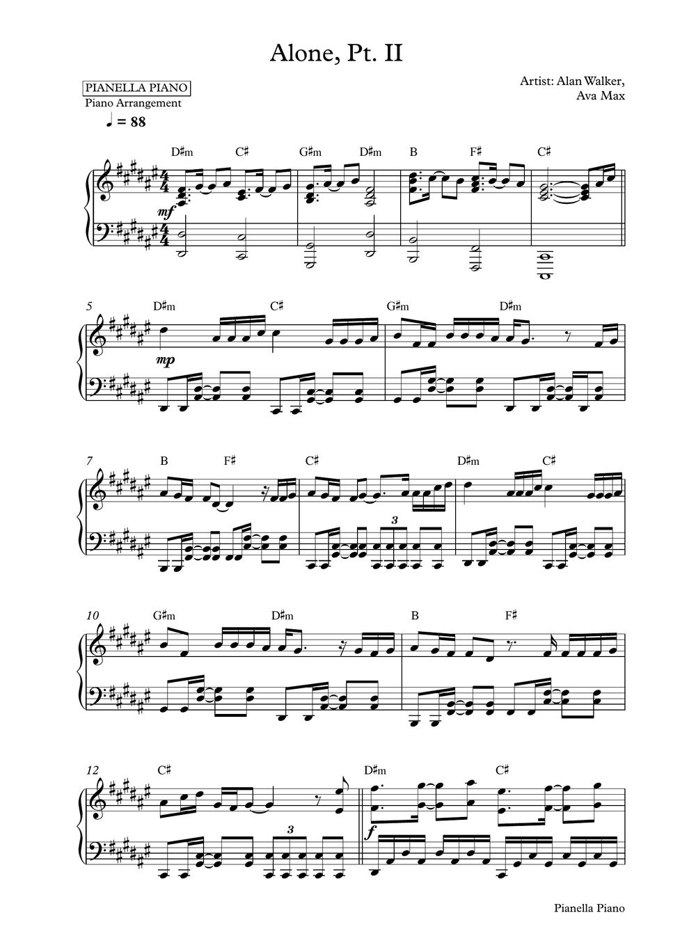 Alan Walker, Ava Max - Alone, Pt. II (Piano Sheet) Sheet by Pianella Piano