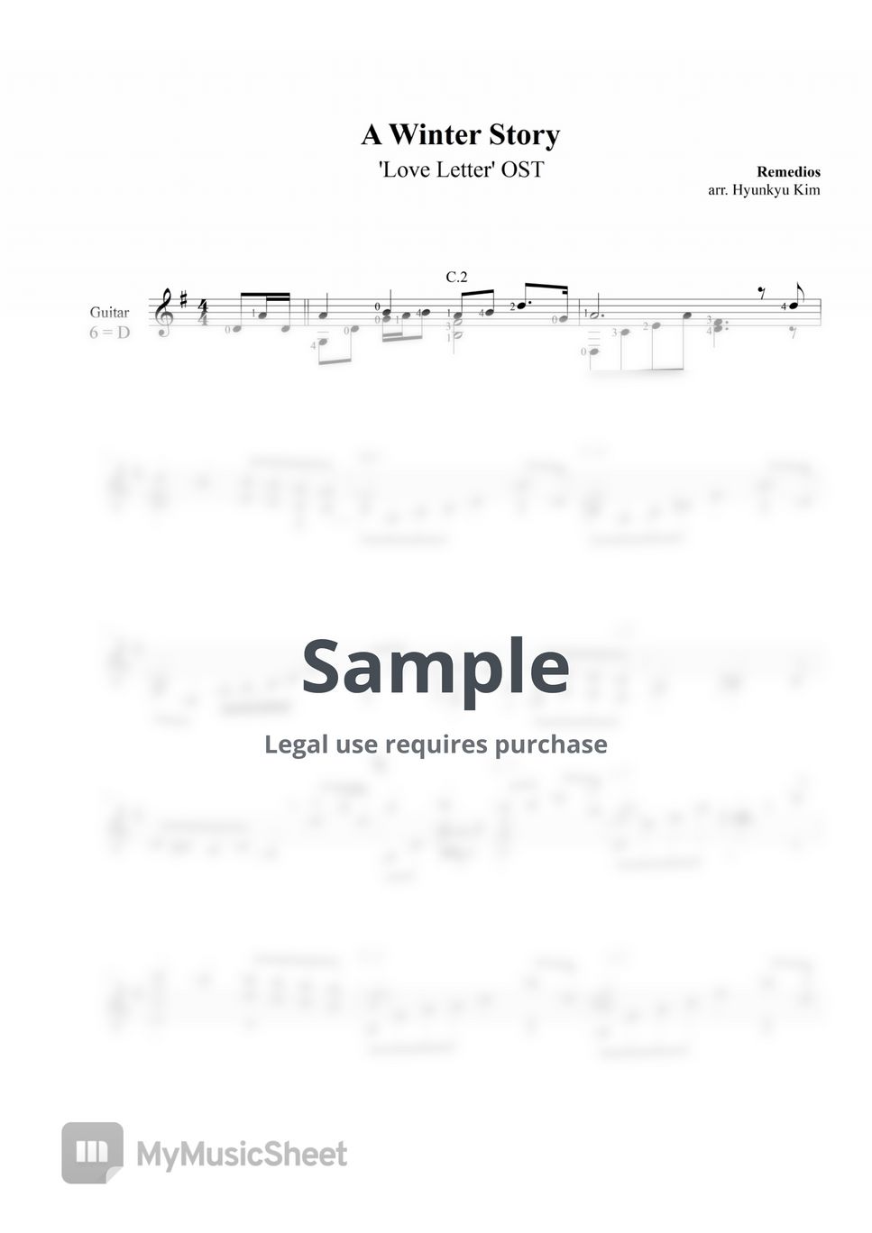 Remedios - A Winter Story (Guitar Solo) - Remedios (Love Letter OST) Sheets by Hyunkyu Kim