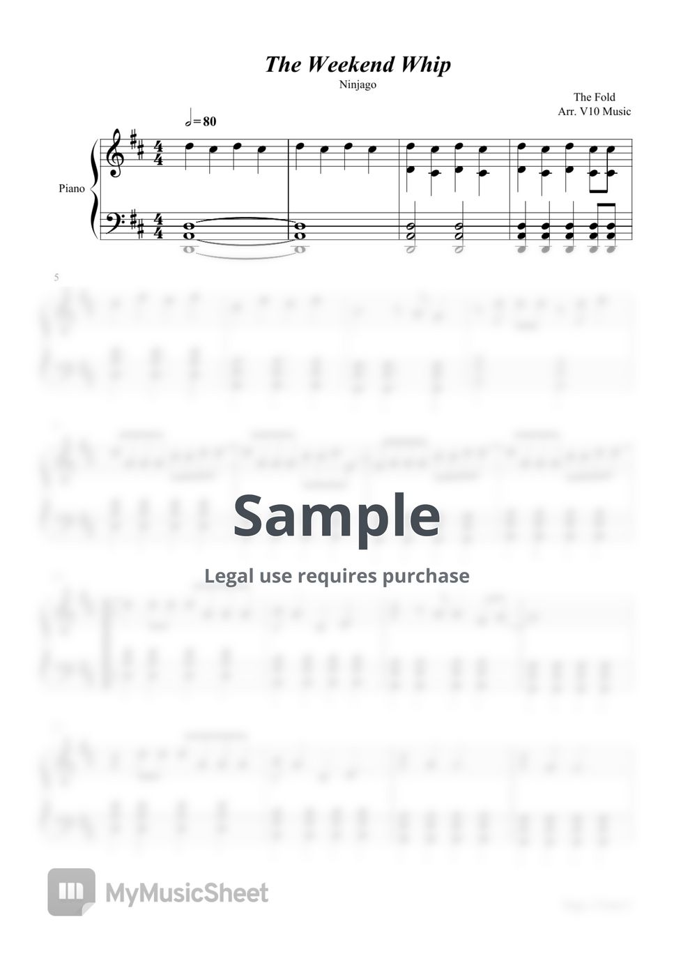 The Fold - The Weekend Whip (乐高幻影忍者主题曲) Sheet Music by dogemusic