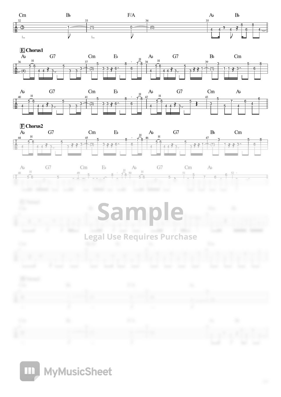 ウマ娘 - Gaze on Me! (Full size) (Tabのみ/ベース Tab譜 5弦) 악보 by T's bass score