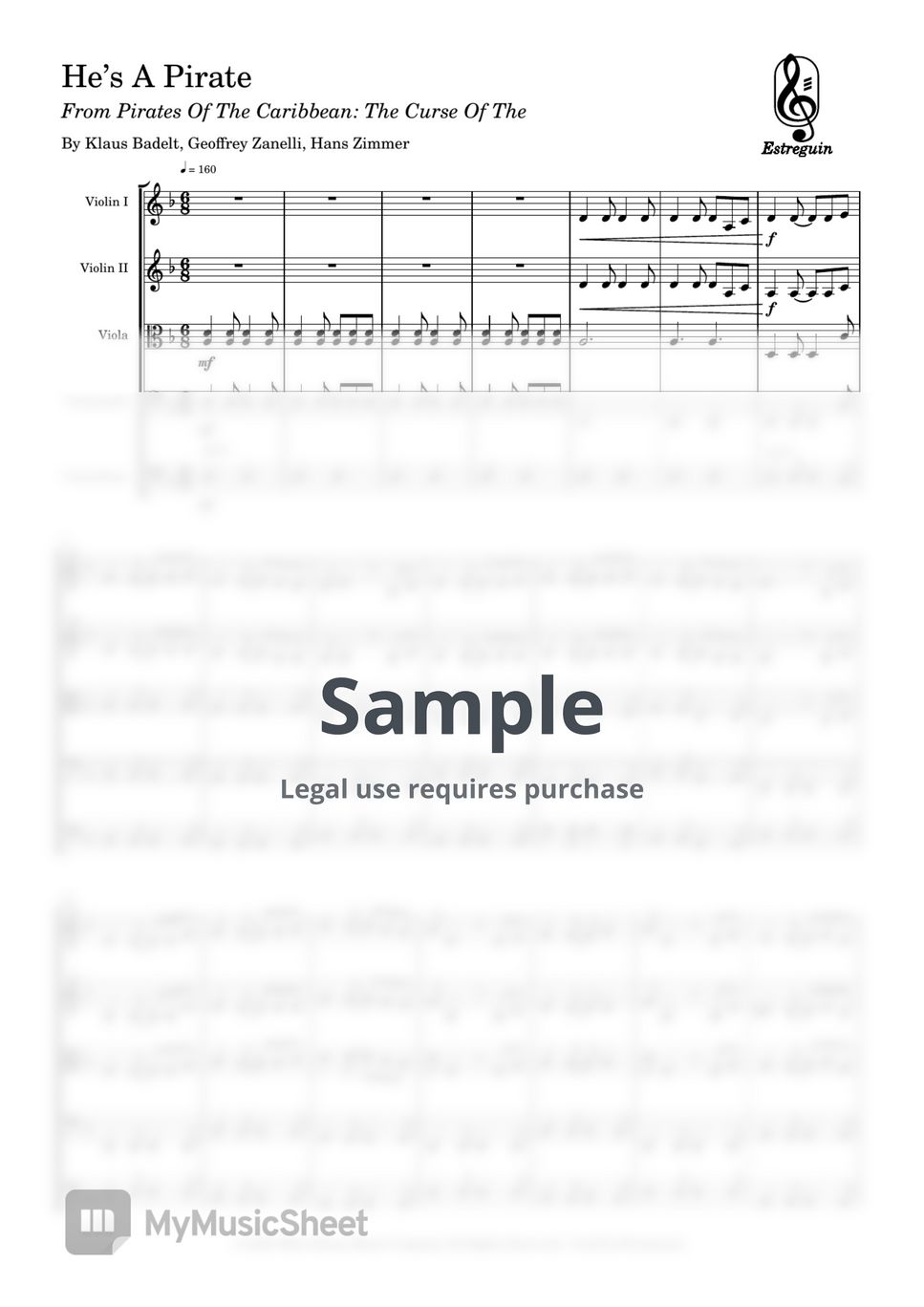 Hans Zimmer - He's A Pirate (String Orchestra) Sheets by Estreguin