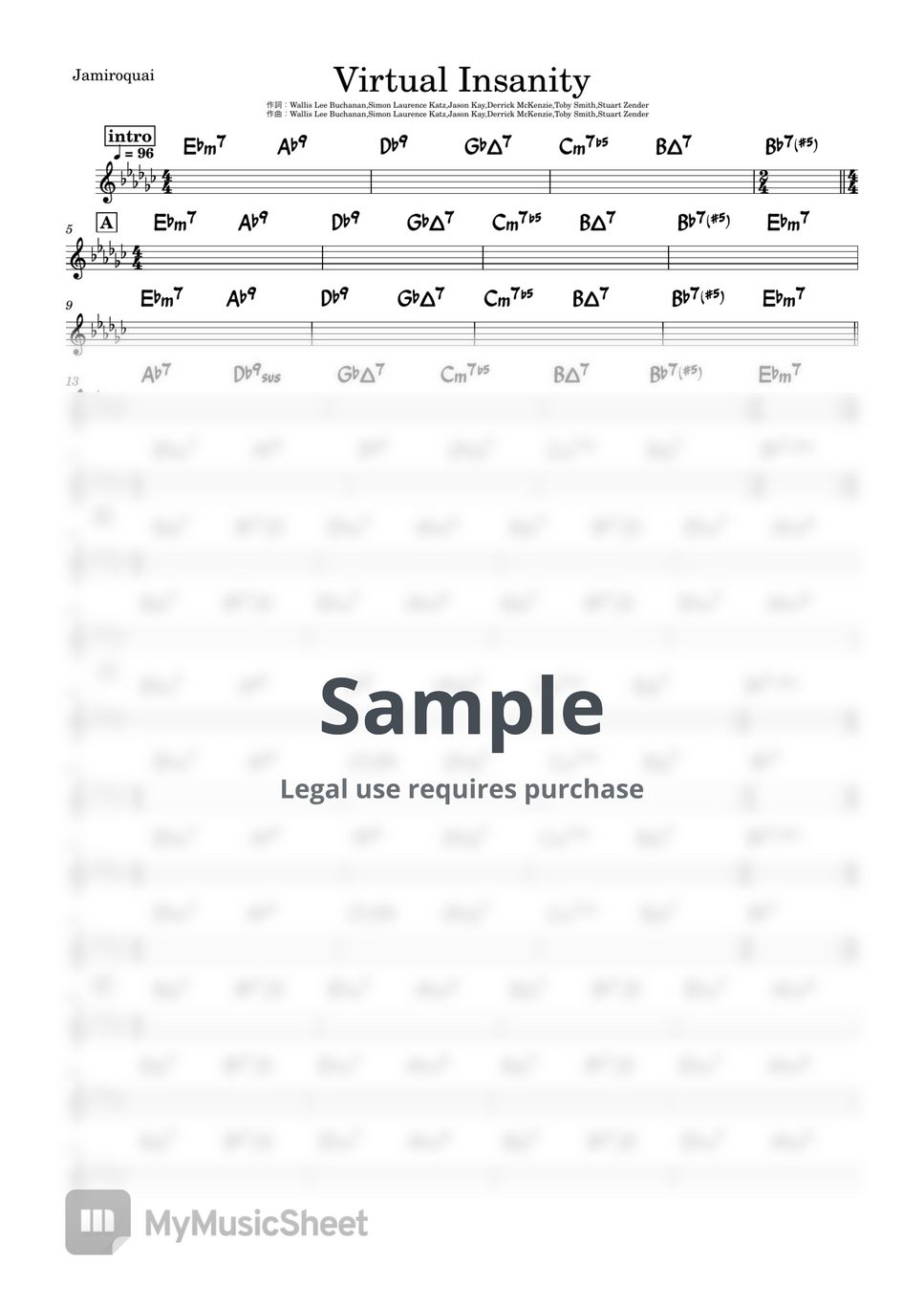 Jamiroquai - Virtual Insanity (バンド用コード譜) 악보 by 箱譜屋