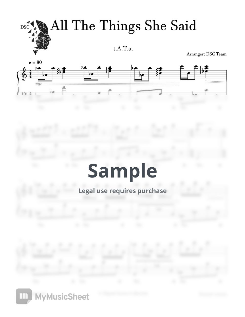 t.A.T.u. - All The Things She Said (Relax version) Sheets by Digital ...