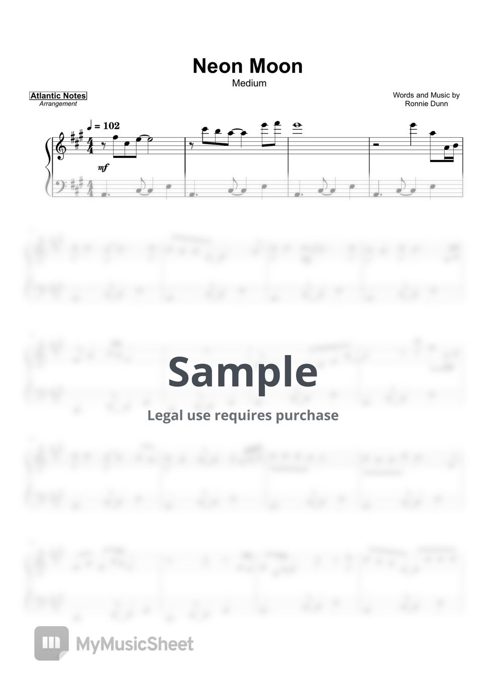 Brooks & Dunn - Neon Moon Sheet Music by Atlantic Notes