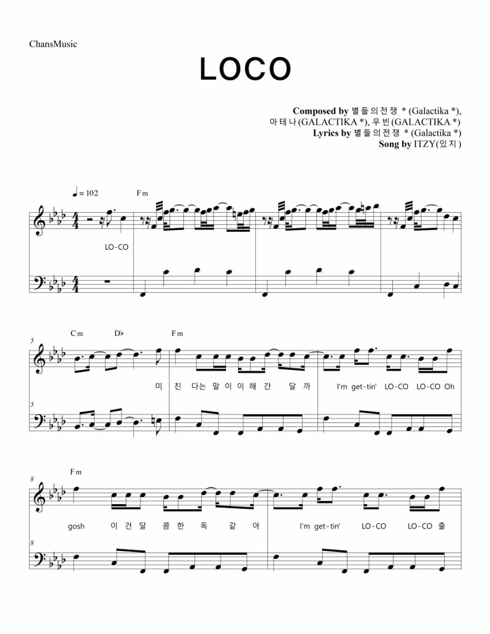 ITZY - LOCO (Easy Version) Sheet by ChansMusic