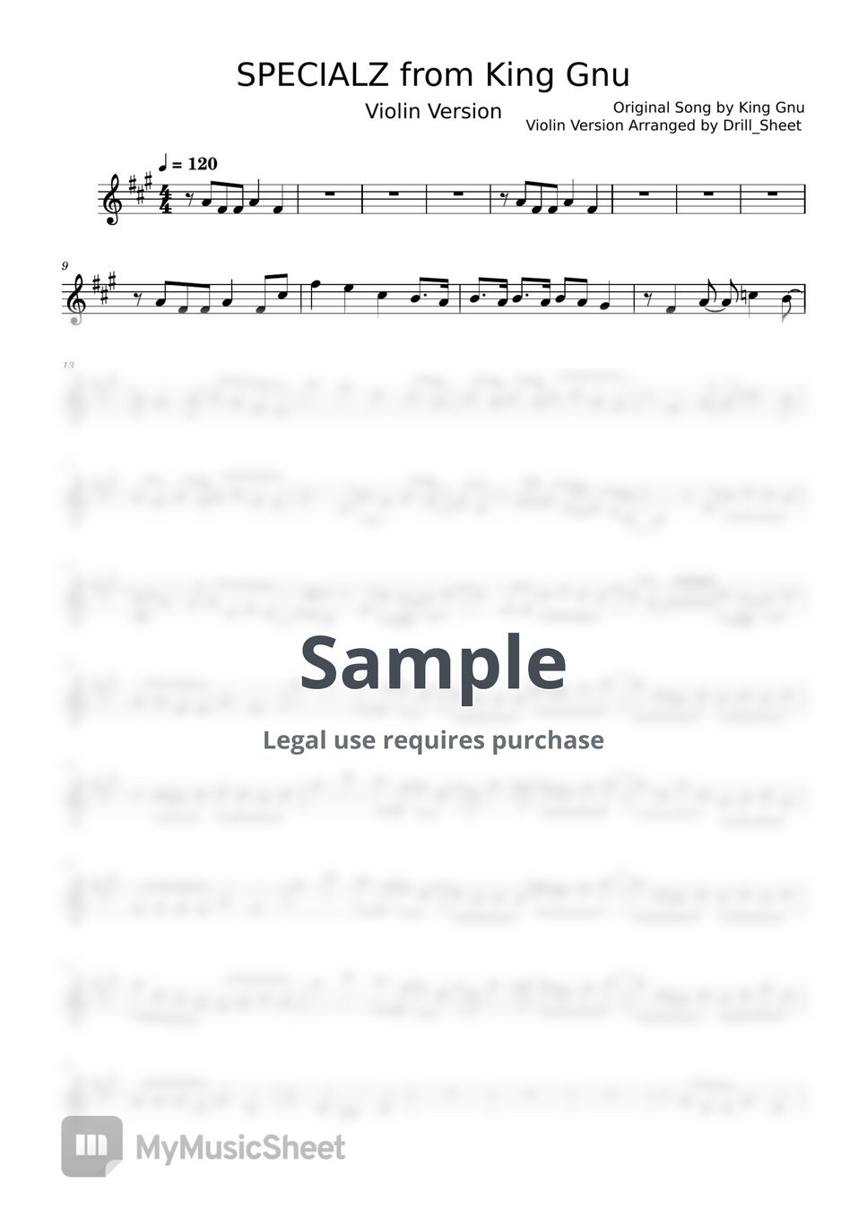 King Gnu - SPECIALZ (Violin Version) Sheets by Drill_Sheet