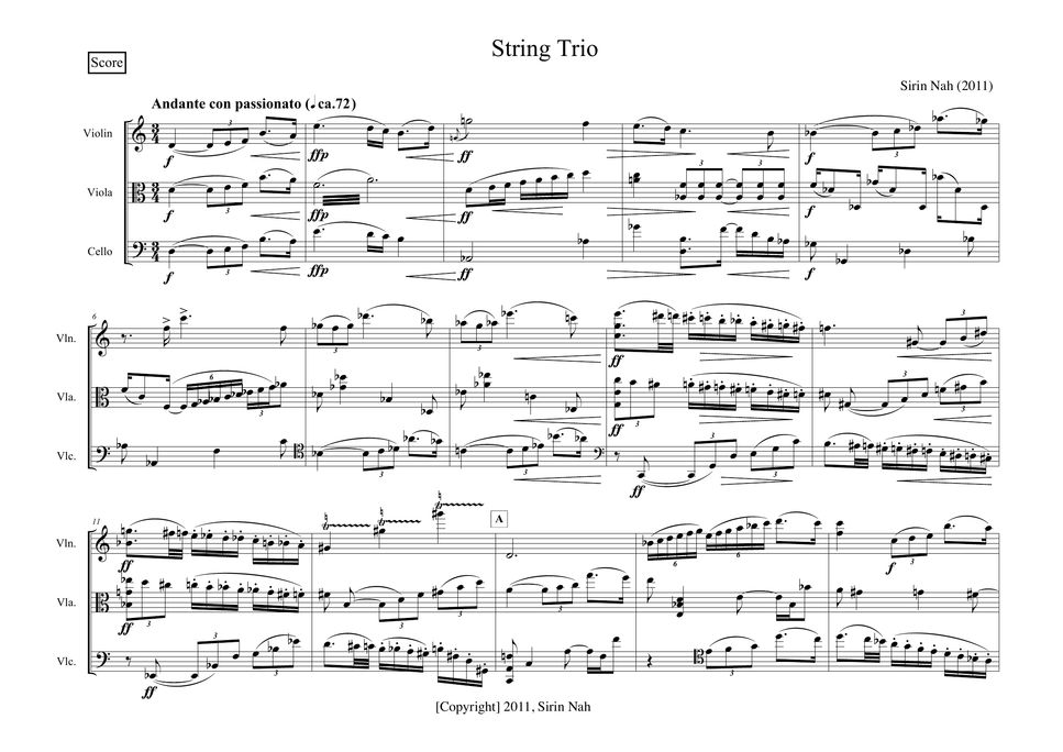 나실인 - String Trio (for Violin, Viola and Cello) Sheet Music by 나실인