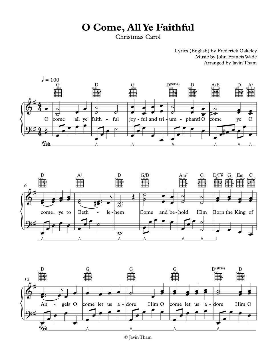 O Come, All Ye Faithful Sheet by Javin Tham
