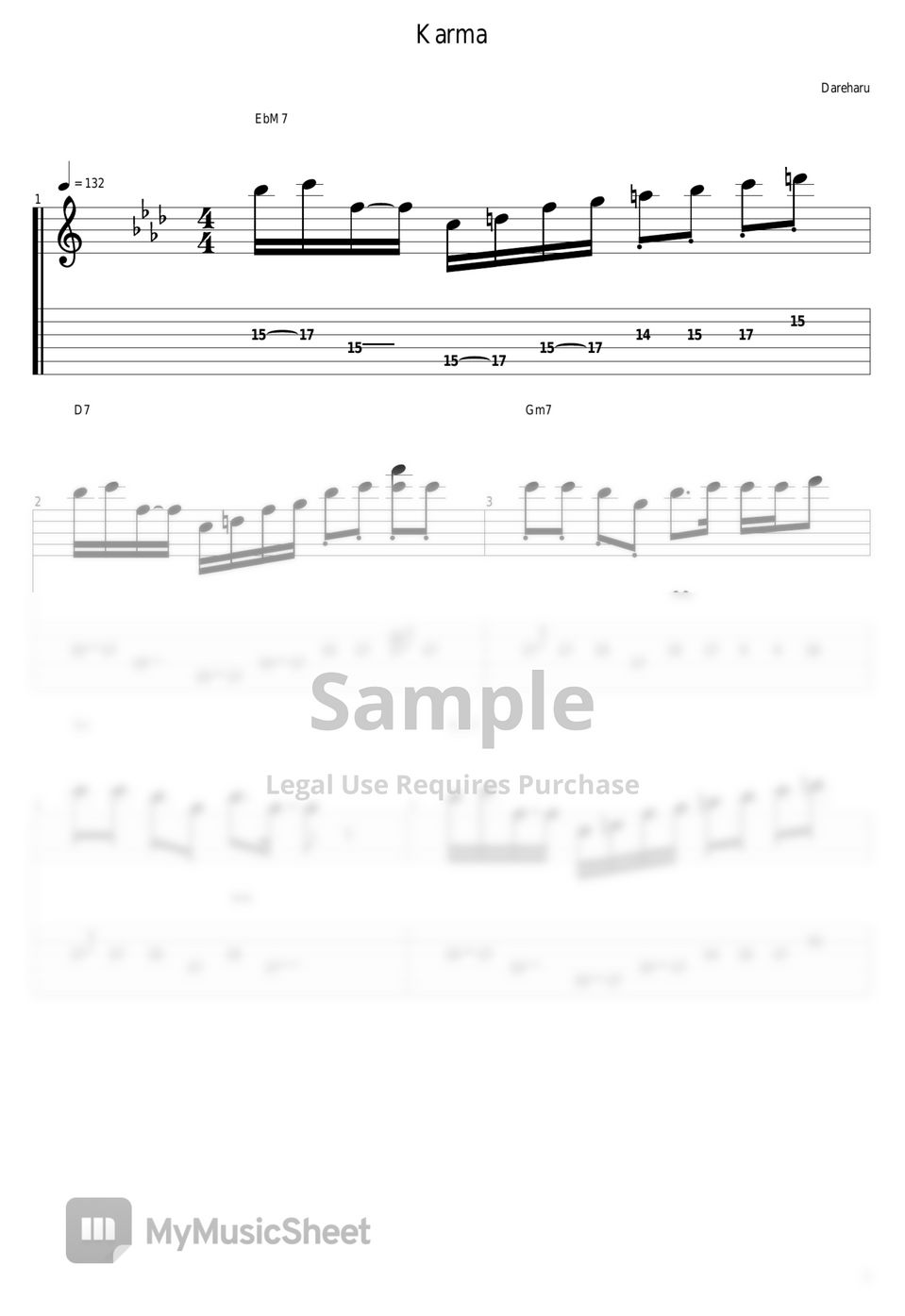 Dareharu - Karma TAB+1 Staff by guitar cover with tab