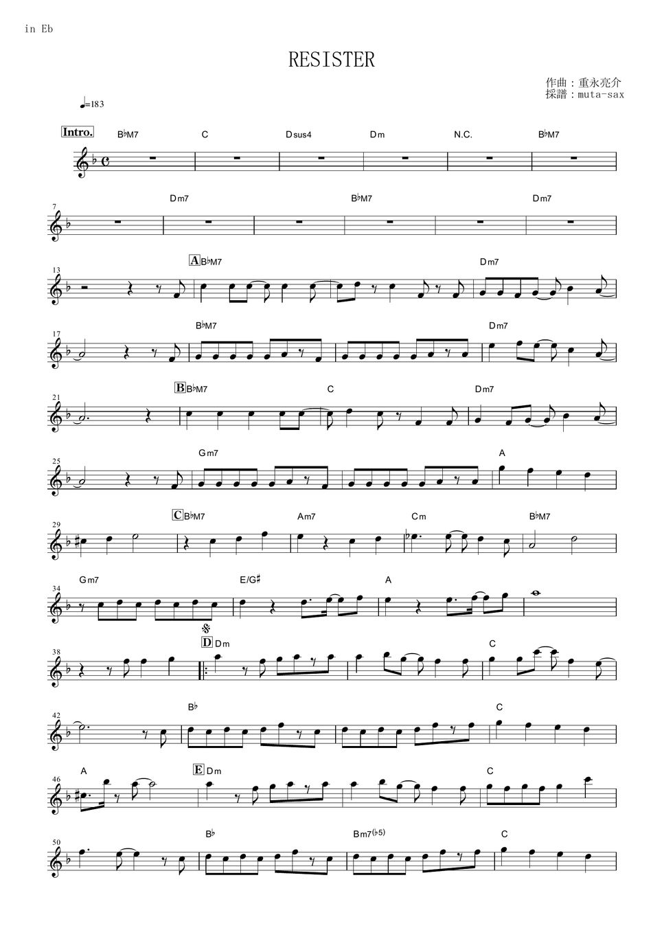 Sword Art Online Alicization Resister In Eb Sheets