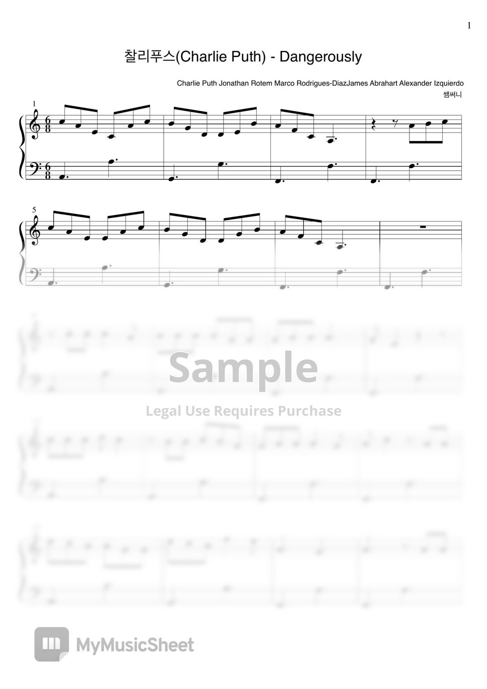 Charlie Puth - Dangerously Sheet Music by samsunny