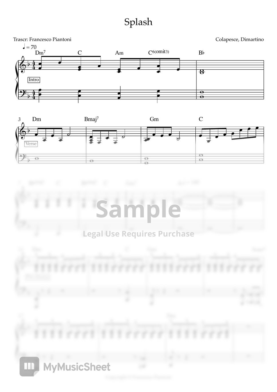 Colapesce, Di Martino - Splash (spartito pianoforte) Sheet Music by ...