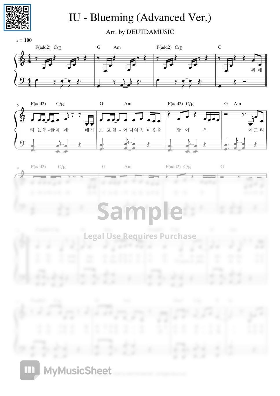 IU(아이유) - Blueming (Advanced Ver.) Sheet Music by DEUTDAMUSIC