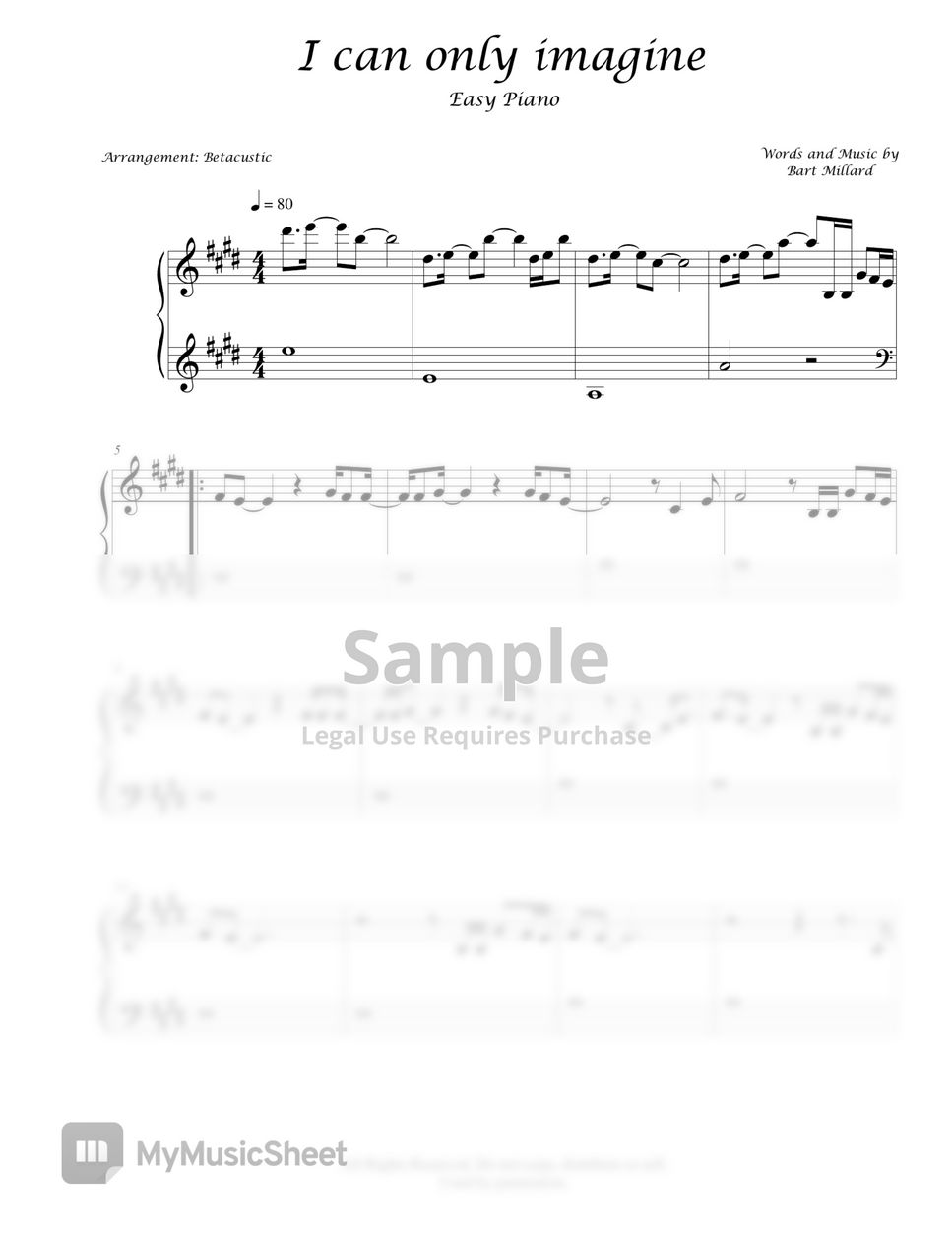 Bart Millard - I Can Only Imagine (Easy PIano) Sheets by Betacustic