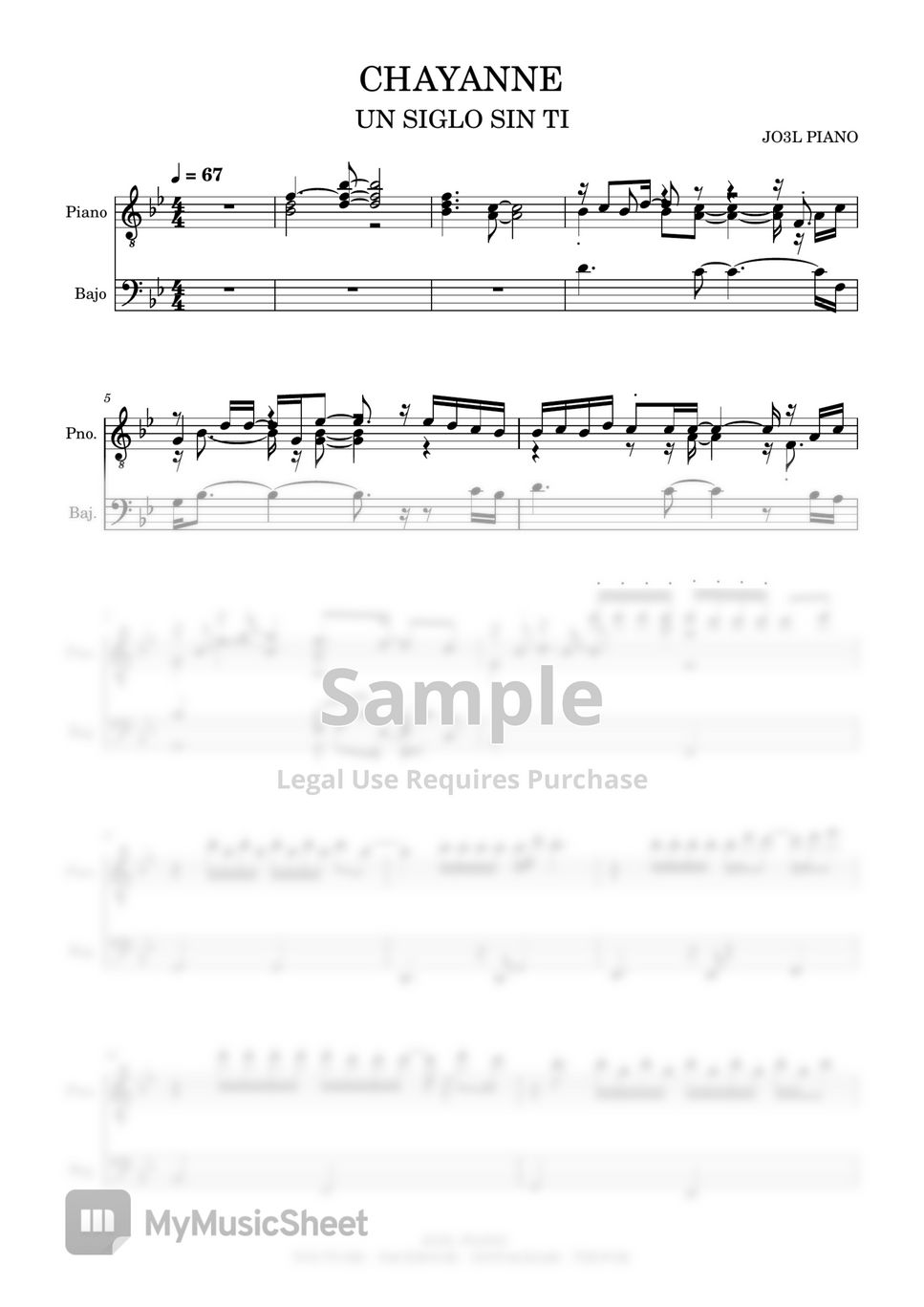 Chayanne - Un Siglo Sin Ti Sheet Music by JO3L PIANO