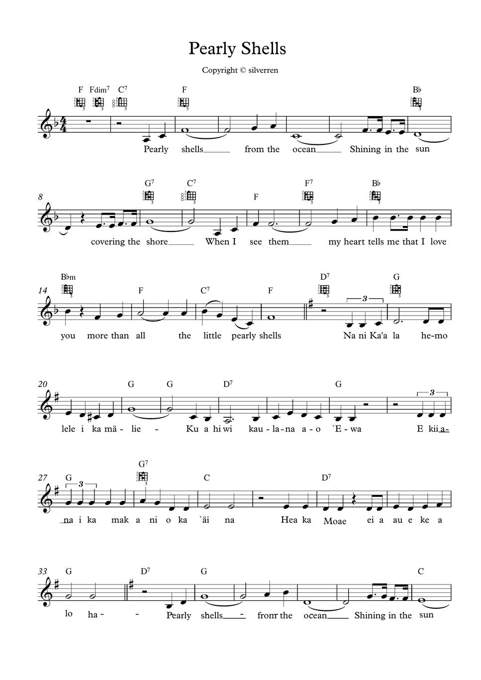 Pearly shells (PuPu A O'ewa) 우쿨렐레Ukulele (우쿨렐레) Sheet by 실버렌