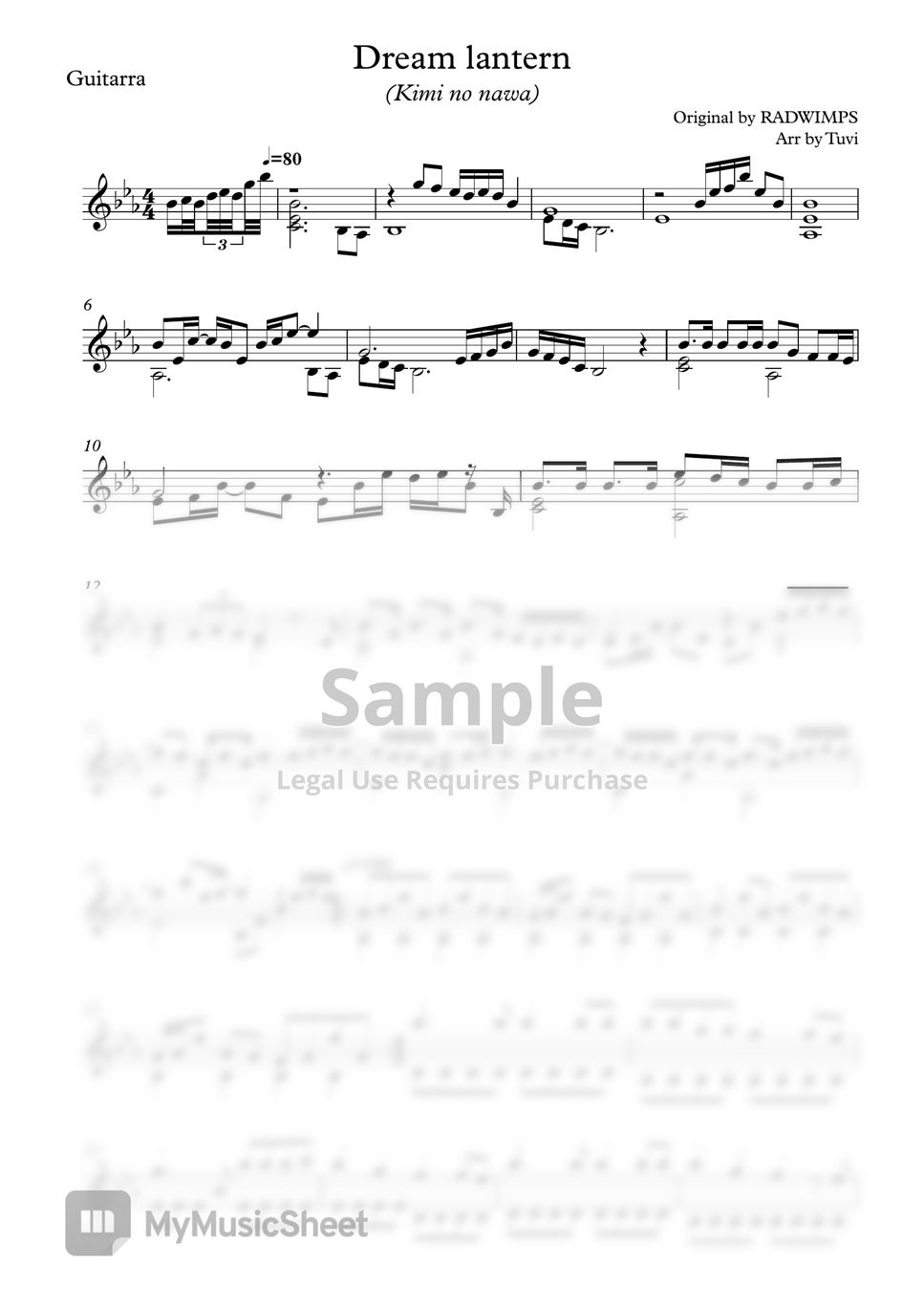 Radwimps - dream lantern (Classical guitar/Guitar cover) TAB+1 Staff by Tuvi_guitar