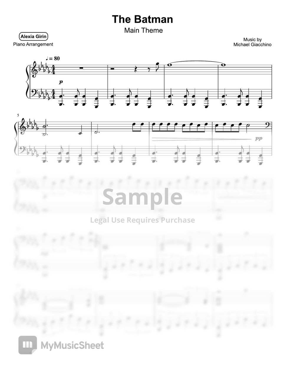 Michael Giacchino - The Batman - Main Theme Sheet Music by Alexia Girin