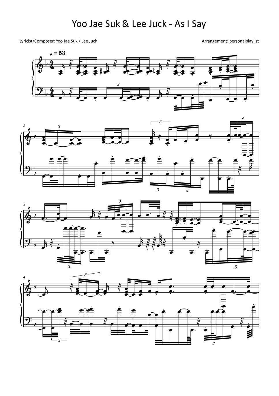 Yoo Jae Suk & Lee Juck - As I Say Sheets by personalplaylist