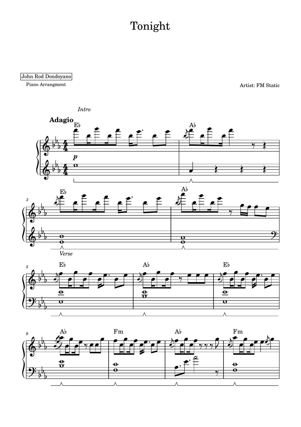 FM Static - Tonight (PIANO SHEET) Sheets by John Rod Dondoyano