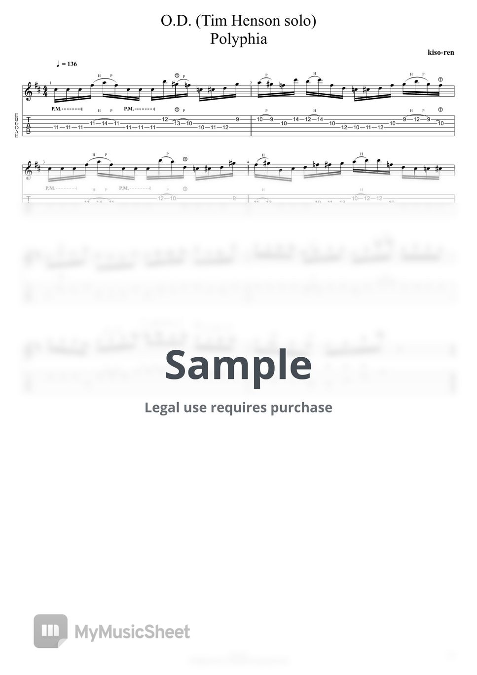 Polyphia - O.D. Tim Henson solo TAB / Polyphia 0:56 - 1:11 (TAB PDF ...