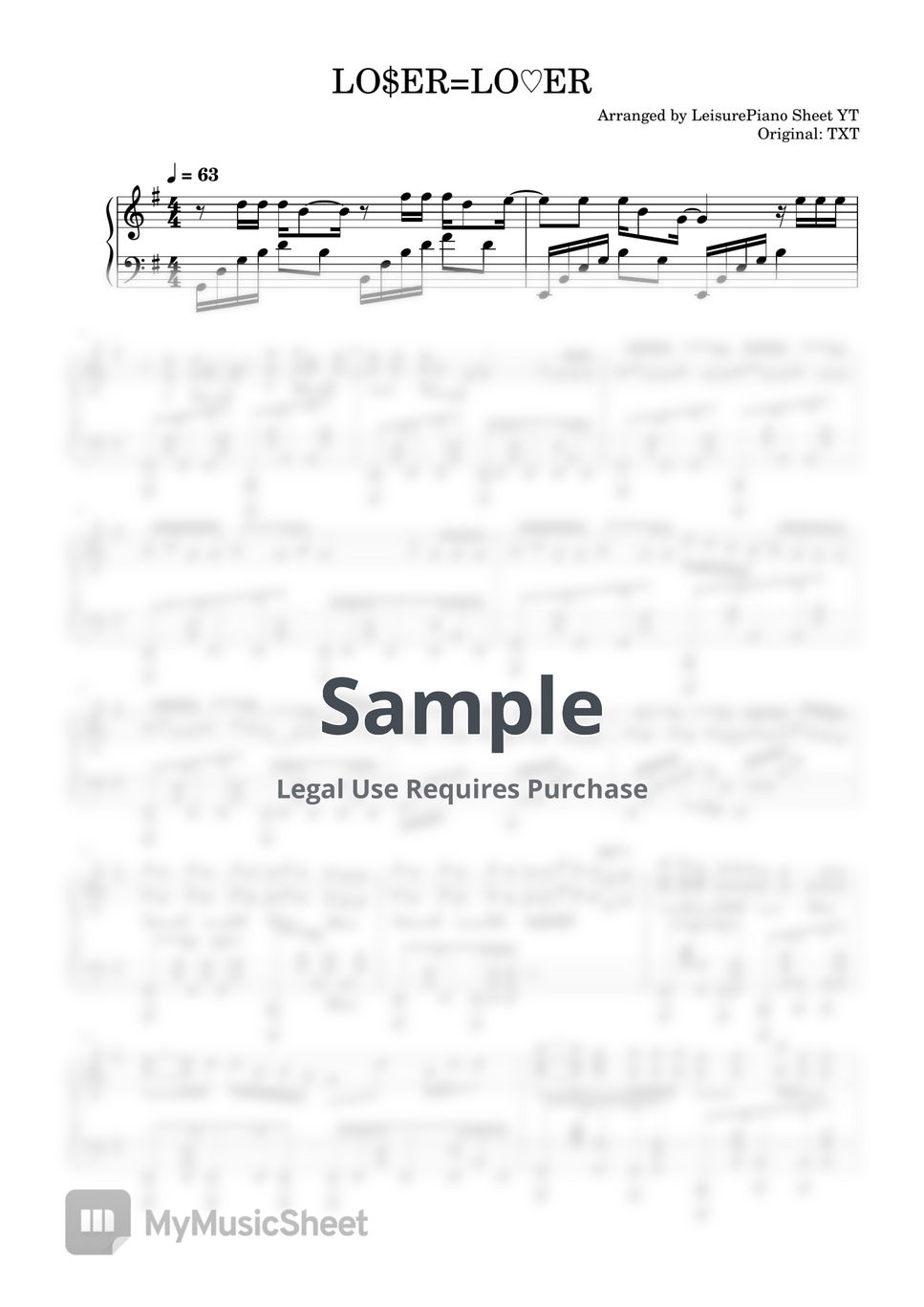TXT - LO$ER=LO♡ER Loser Sheets by Leisure Piano Sheets YT