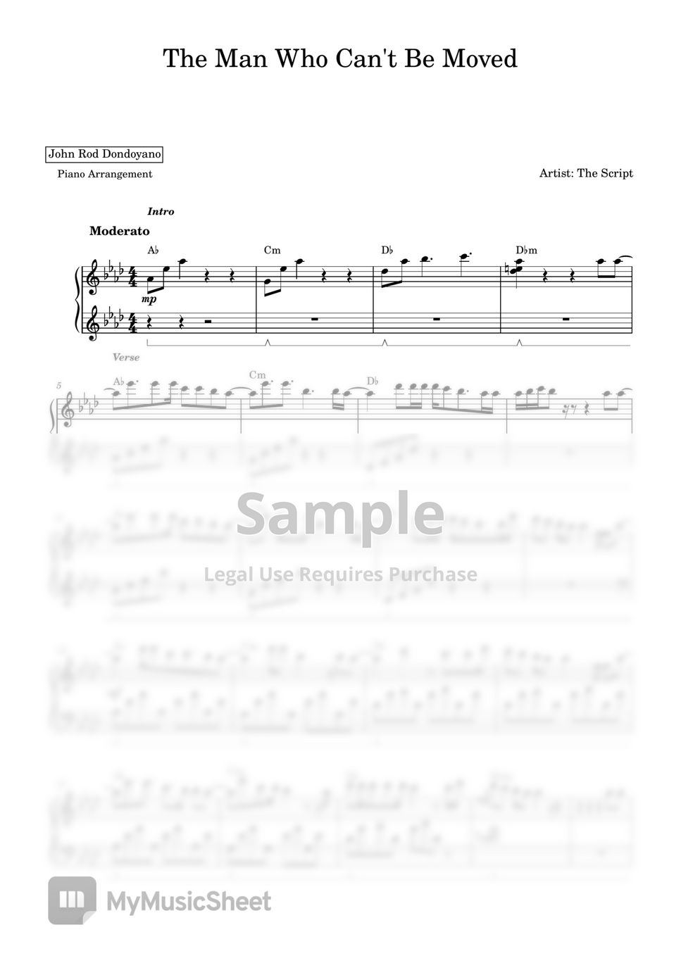 The Script - The Man Who Can't Be Moved (PIANO SHEET) Sheet Music by ...