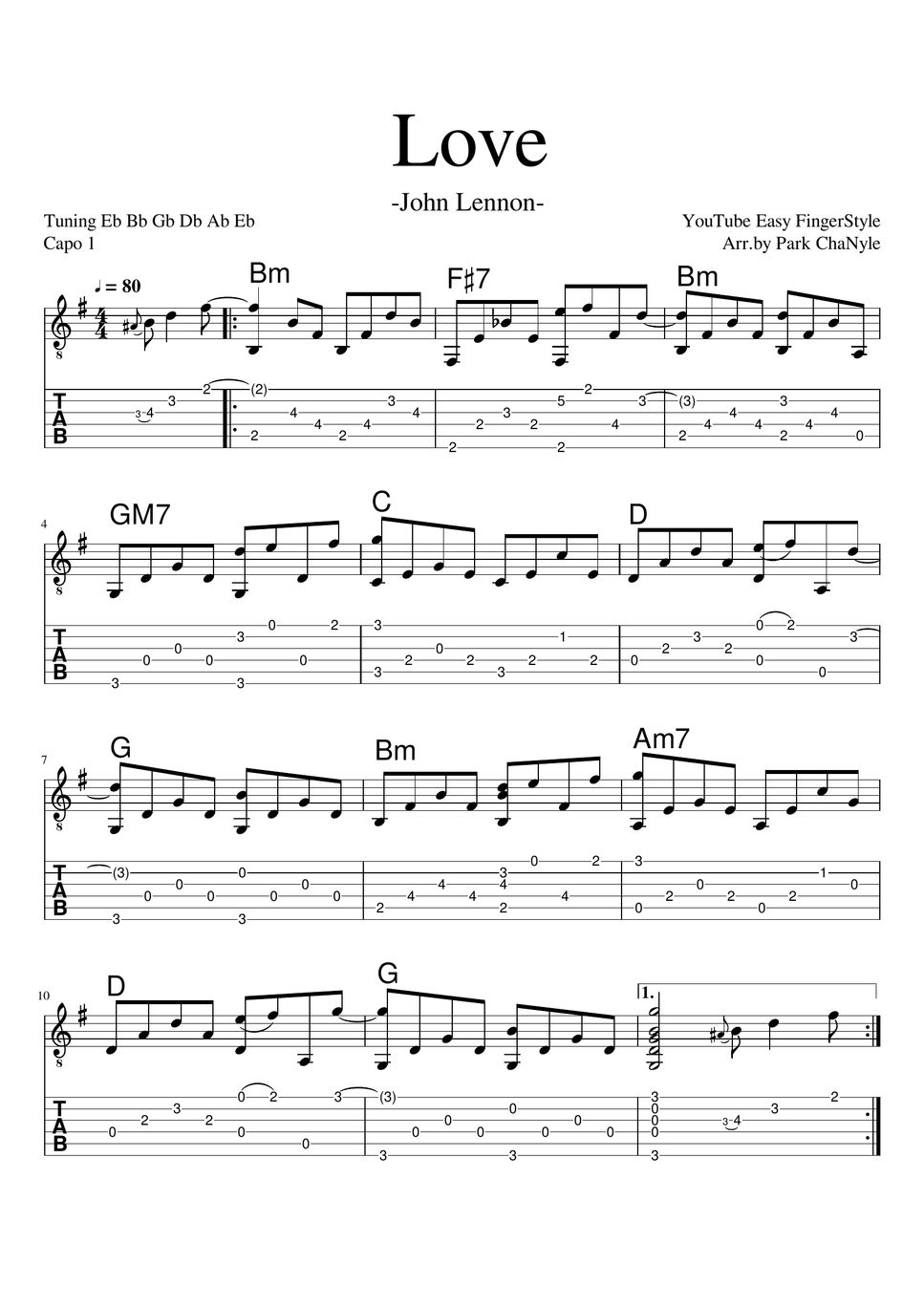 John Lennon - Love (Fingerstyle) Tabulatur + 1staff by Easy FingerStyle