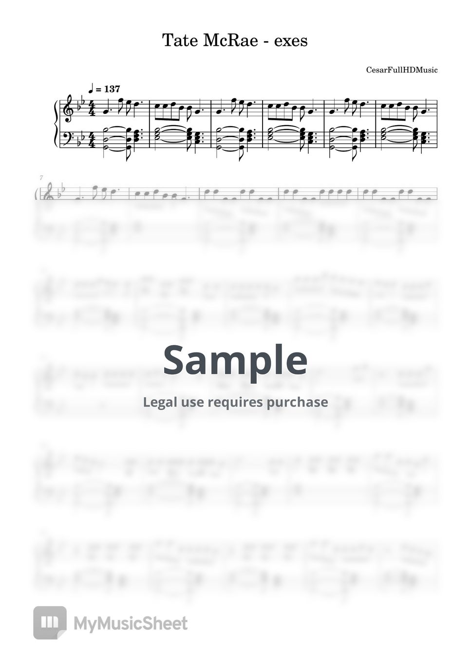 Tate McRae - exes Sheet Music