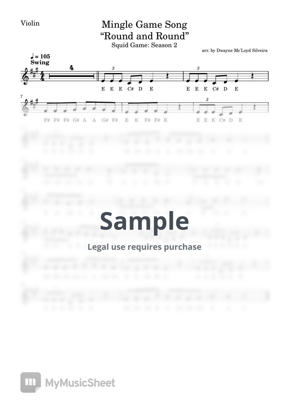 Mingle Game Song "Round and Round" (in A major with note names) 악보 by ...