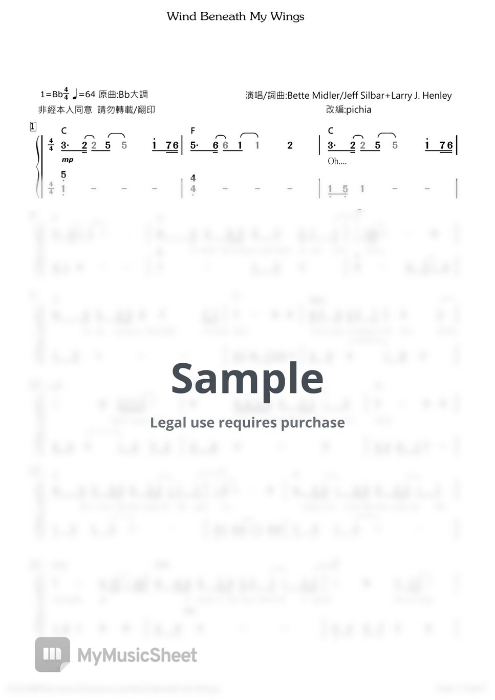 Jeff Silbar+Larry J. Henley - [簡譜]-Bette Midler - Wind Beneath My Wings ...