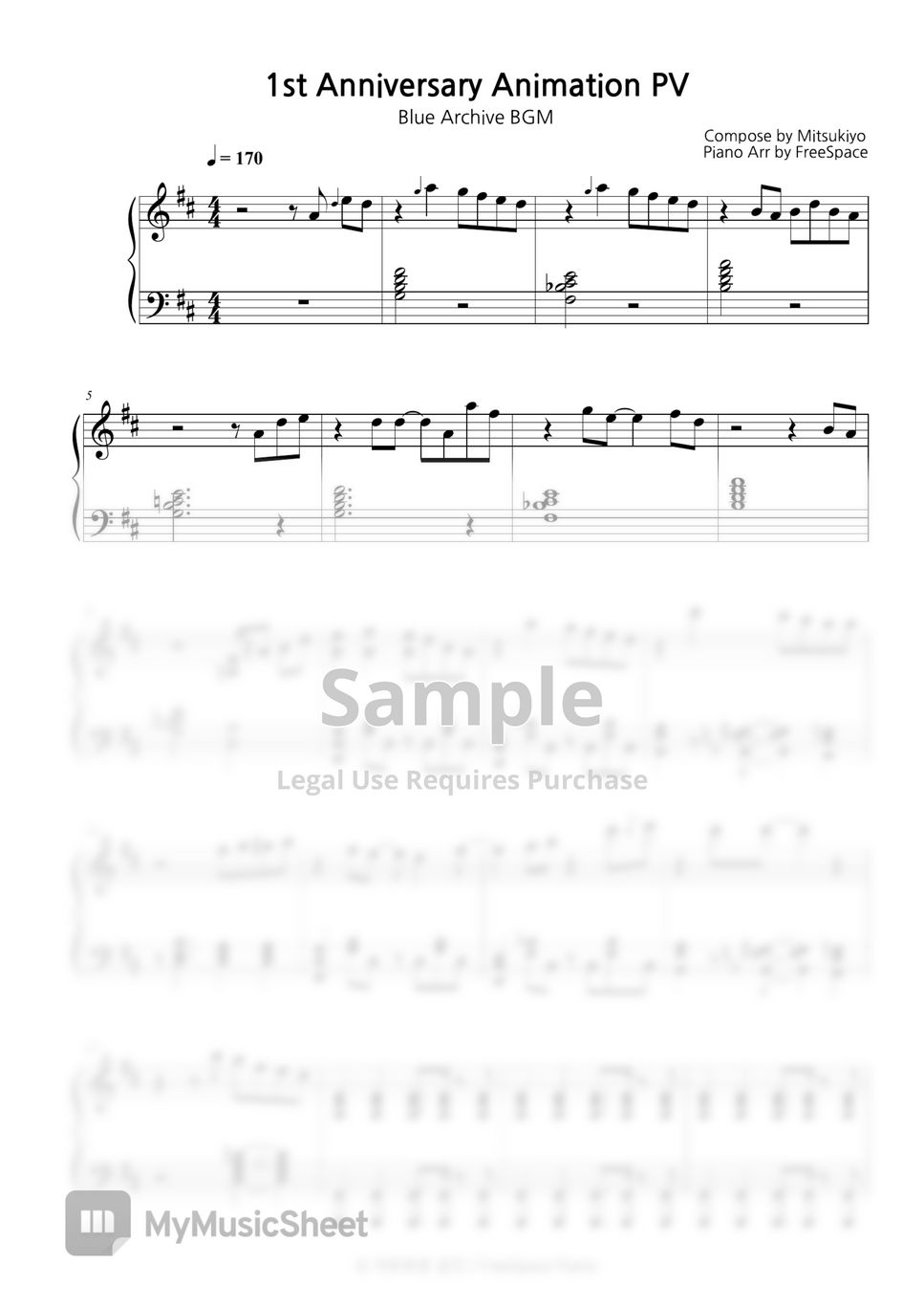 미츠키요 - 블루아카이브 1주년 애니메이션 PV OST Sheet Music by 자유로운 공간