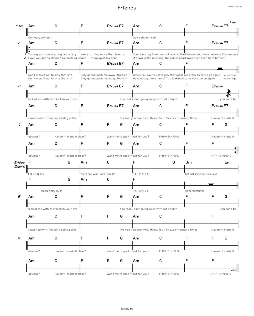 anne marie - Friends (chord,lyrics+tab) Sheets by @yundy_tm