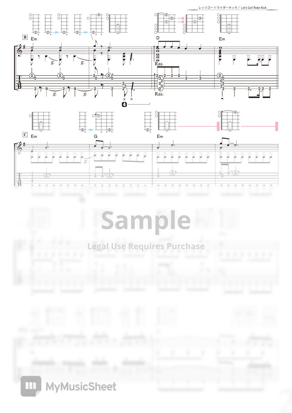 from "Kamen Rider" - Let's Go!! Rider Kick (Solo Guitar) Tab + 1staff ...