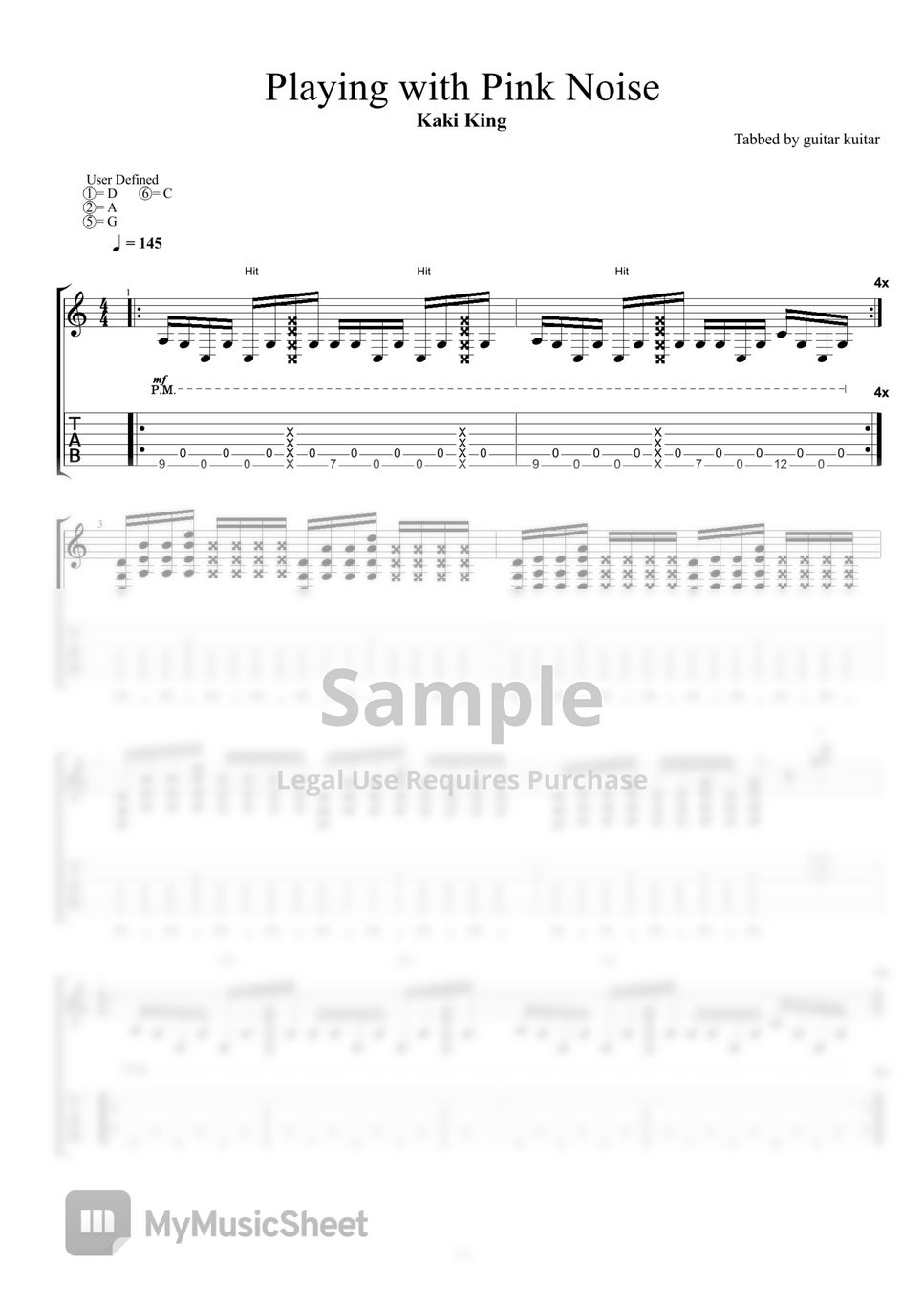 Kaki King - Playing with Pink Noise (TAB Sheet Music) TAB+1 Staff by ...