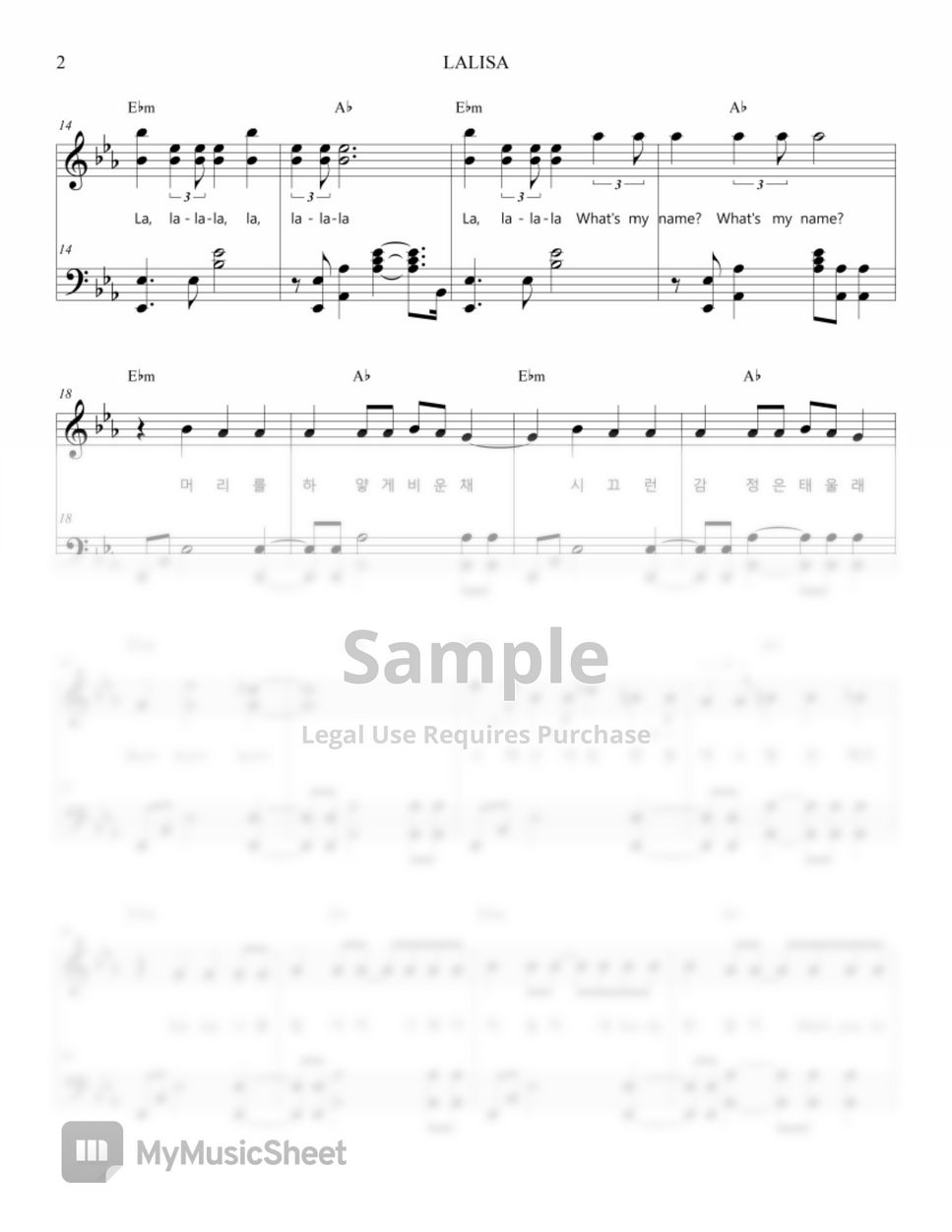 LISA (리사) - LALISA (코드, 가사 포함) Sheet Music by ChansMusic