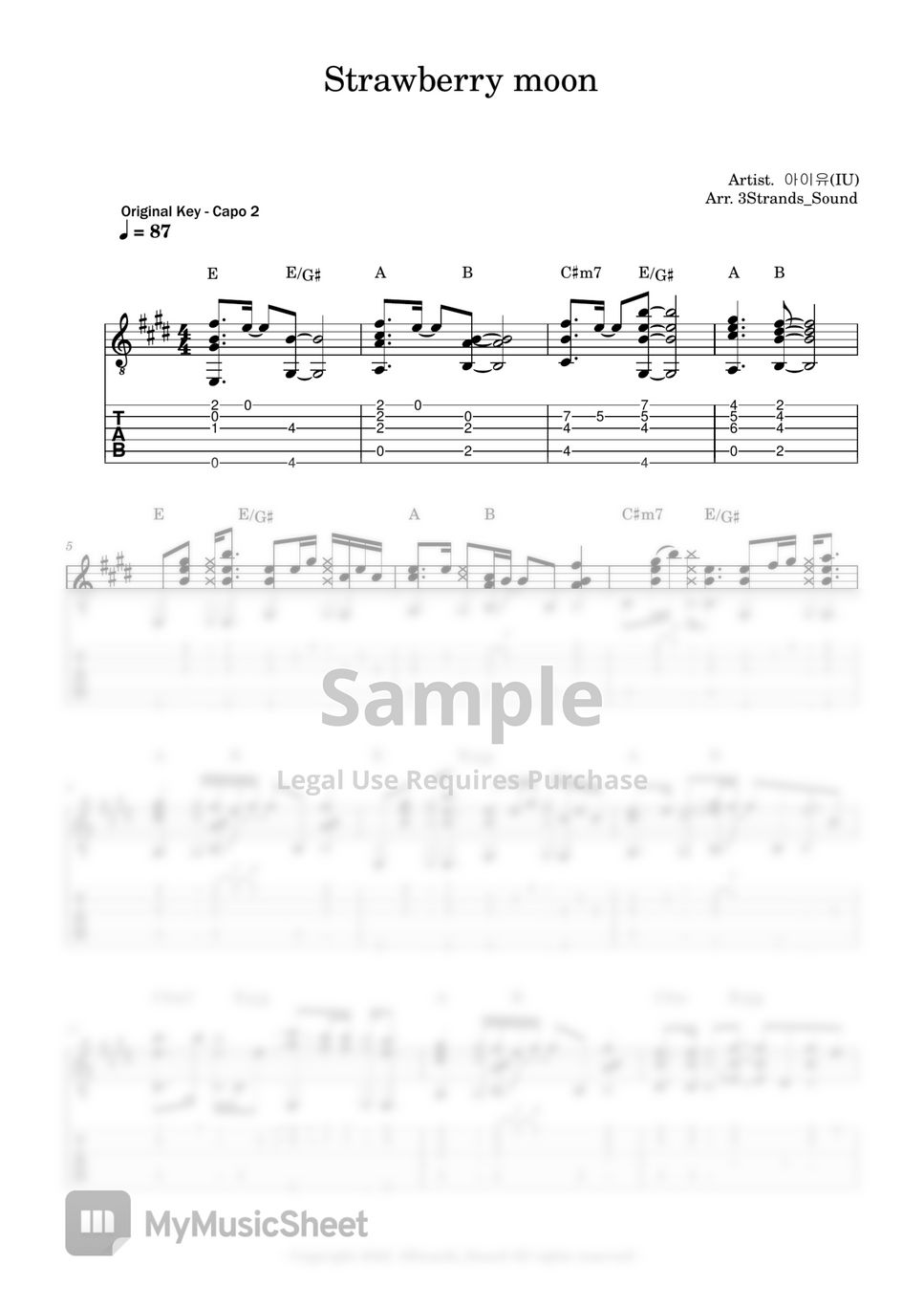 아이유(IU) - Strawberry moon Sheets by 3Strands_Sound