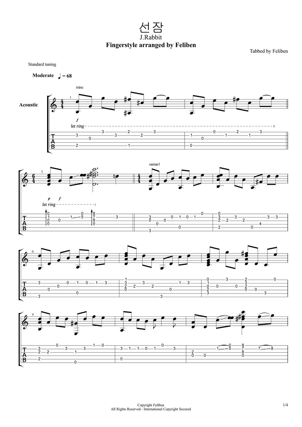 J.Rabbit - 선잠 TAB by Feliben