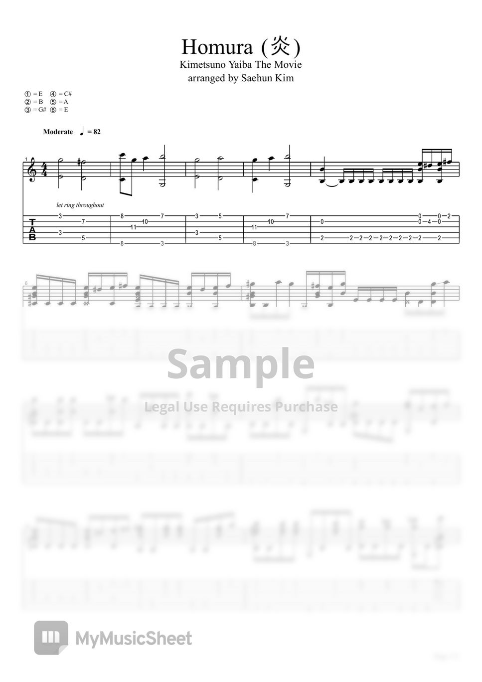 LiSA - Homura (炎) แทป + บรรทัด 5 เส้น 1 ชุด by 김세훈 (Saehun Kim)