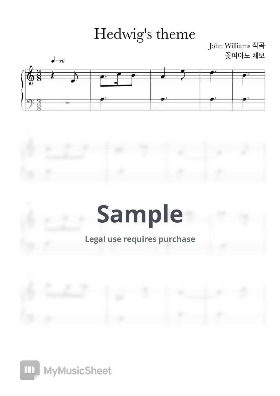 John Williams - 해리포터 OST - Hedwig's Theme (조표 없는 쉬운 악보) 피아노 PDF | 꽃피아노 | mymusic5