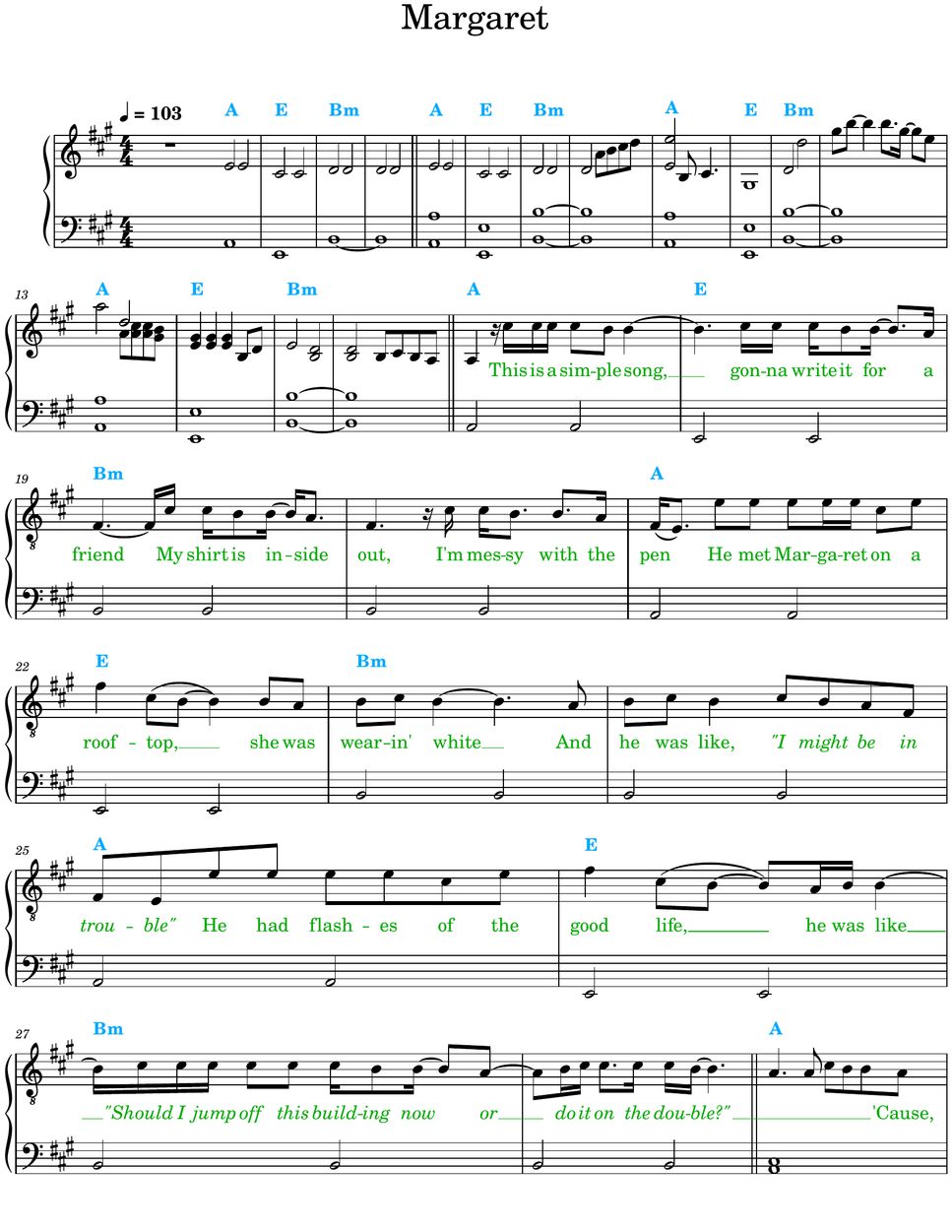 Lana Del Rey - Margaret (lyrics chords) Sheet Music by Rita B
