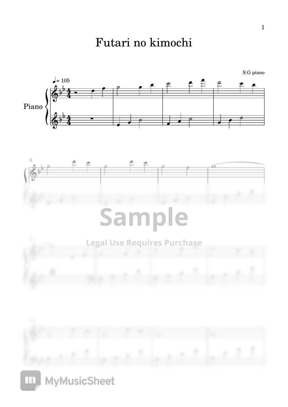 Kaoru wada - Futari no kimochi (Piano) Sheet Music by S.G anime piano ...