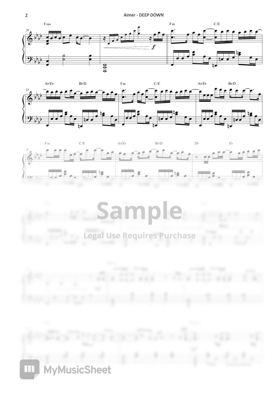 Aimer - Deep Down Sheet Music by Bernard Hui