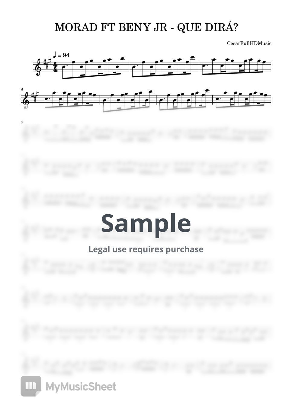 MORAD FT BENY JR - QUE DIRÁ Sheet Music