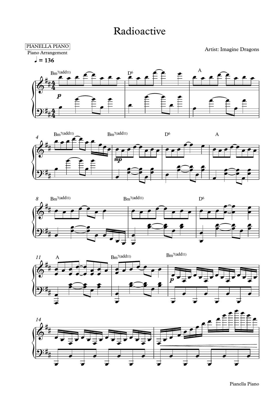 Imagine Dragons - Radioactive (Piano Sheet) 악보 by Pianella Piano